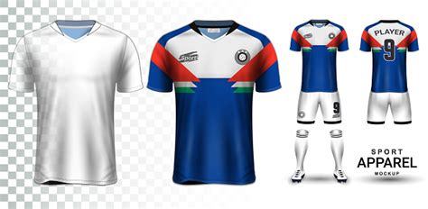 축구 유니폼 축구 키트 프레 젠 테이 션 이랑 T셔츠 전면 다시 보기 그리고 그것은 투명 한 배경에 완벽 하 게 사용자 지정 격리 당신의 자신의 디자인 서식 파일으로 사용할