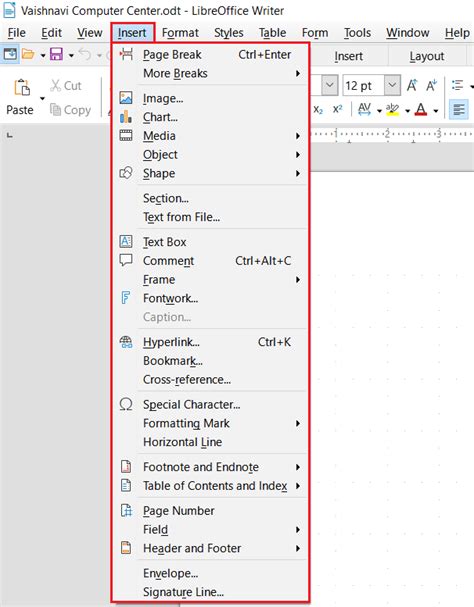 Libreoffice Writer Menus And Their Options Lists In Hindi