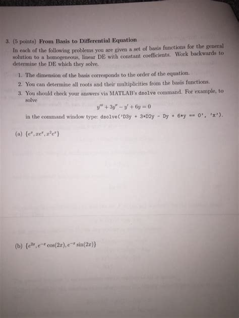 Solved 3 5 Points From Basis To Differential Equation In Chegg