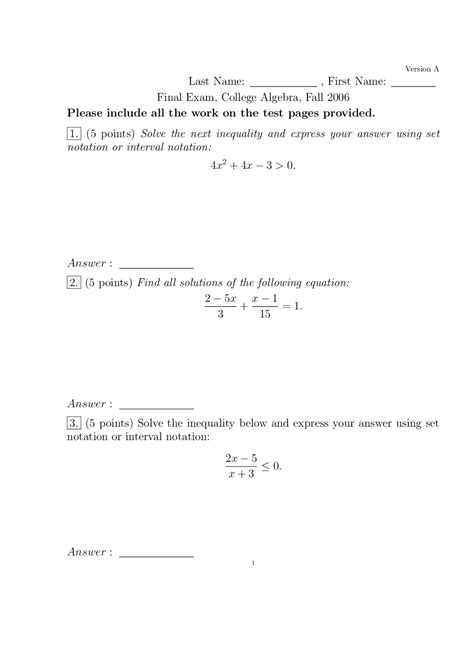 college algebra final exam review math 1111 docsity