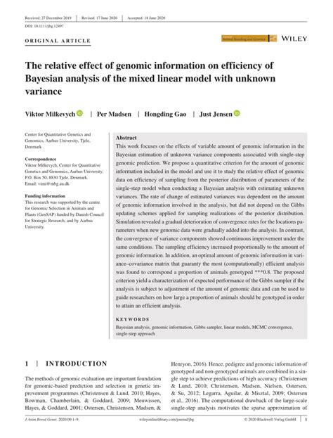 Pdf The Relative Effect Of Genomic Information On Efficiency Of Bayesian Analysis Of The Mixed