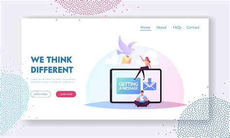 메시지 방문 페이지 템플릿을 보내고 받는 문자입니다 거대한 태블릿 Pc에서 작은 사람들 인터넷 메일 전자 메일 개념에 대한 스톡 벡터 아트 및 기타 이미지 Istock