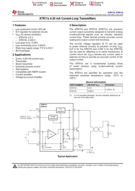 XTR U Sensor Interface MA Current Loop Transmitters At