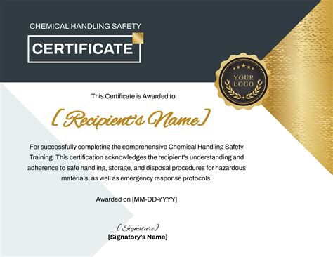 Free Chemical Handling Safety Certificate Template To Edit Online