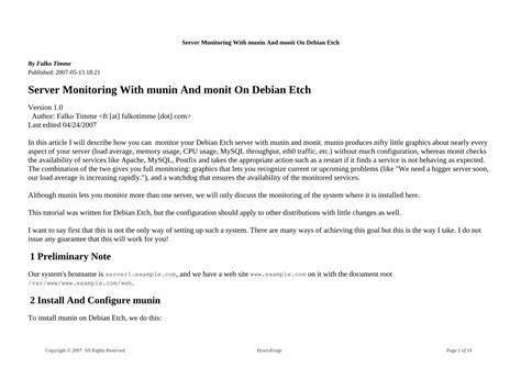 Pdf Server Monitoring With Munin And Monit On Debian Monitoring