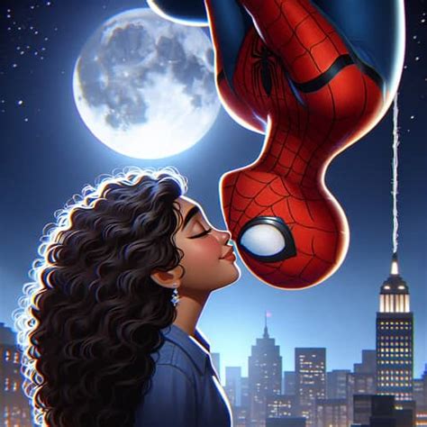 Spiderman Kissing Girl In Romantic City Scene Ai Art Generator Easy