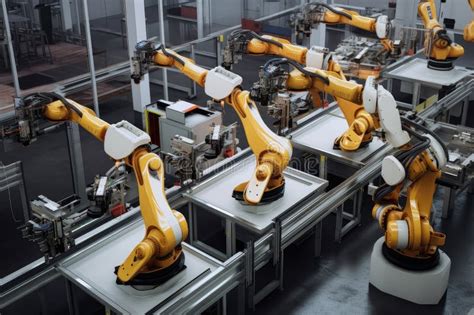Diverse Range Of Robotic Arms Assembling A Variety Of Different