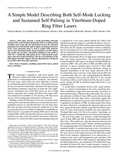 Pdf A Simple Model Describing Both Self Mode Locking And Sustained Self Pulsing In Ytterbium