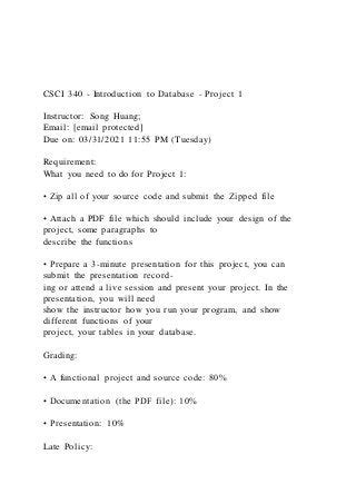 CSCI 340 Introduction To Database Project 1Instructor PDF