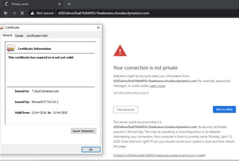 Your Connection Is Not Private Net Err Cert Date Invalid Error In D365 Finance And Operations