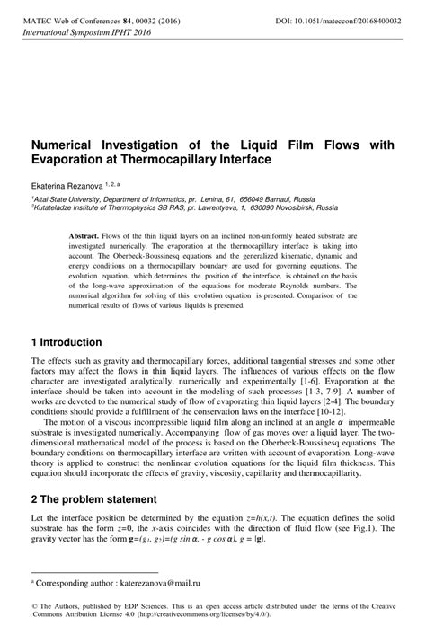 Pdf Numerical Investigation Of The Liquid Film Flows With Evaporation