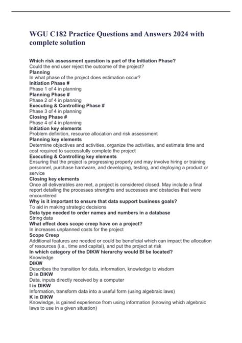 WGU C182 Practice Questions And Answers 2024 With Complete Solution 146 Questions And Correct