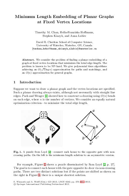Pdf Minimum Length Embedding Of Planar Graphs At Fixed Vertex Locations