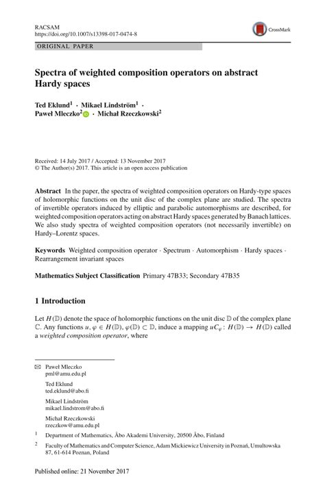 Pdf Spectra Of Weighted Composition Operators On Abstract Hardy Spaces
