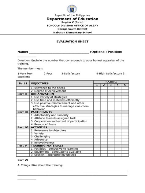 Evaluation Sheet Pdf