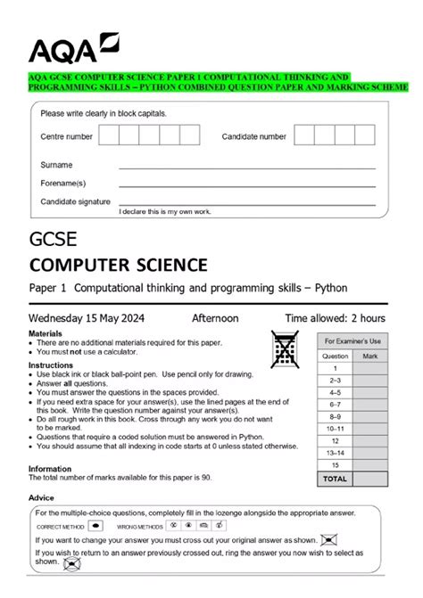 Aqa Gcse Computer Science Paper 1 Computational Thinking And