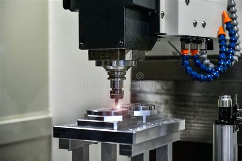 Cnc Lathe Milling Machine Cutting Featuring High Precision The Metal Part Stock Image Image Of