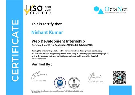 Nishant Kumar Gupta On Linkedin Internship Octanet Thankful