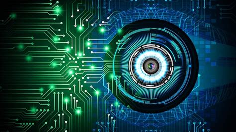 눈 사이버 회로 미래 기술 개념 배경 프리미엄 벡터