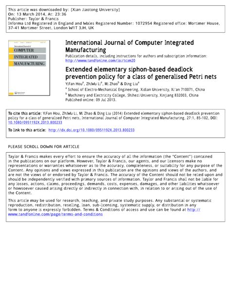 Pdf Extended Elementary Siphon Based Deadlock Prevention Policy For A Class Of Generalised