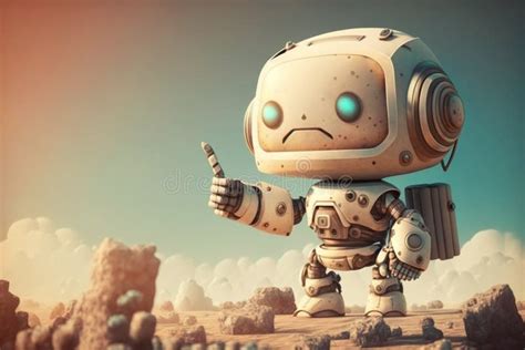 Playful Cute And Happy Toy Robot Android 3d Rendering Ai Generated