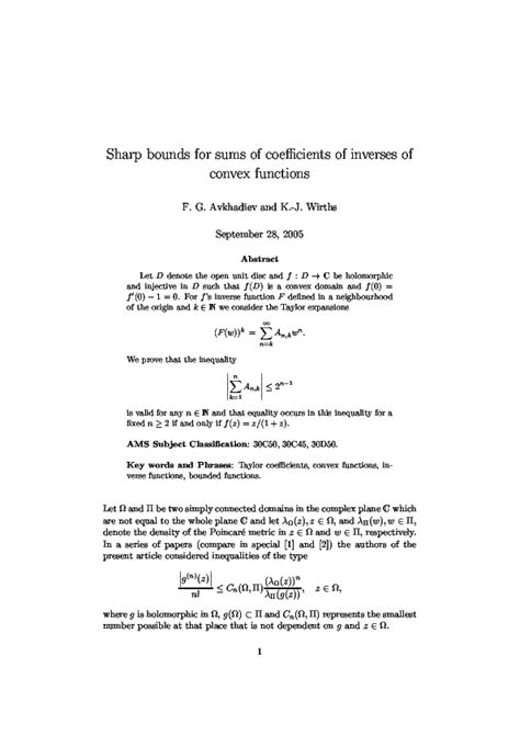 Pdf Sharp Bounds For Sums Of Coefficients Of Inverses Of Convex Functions Karl Joachim