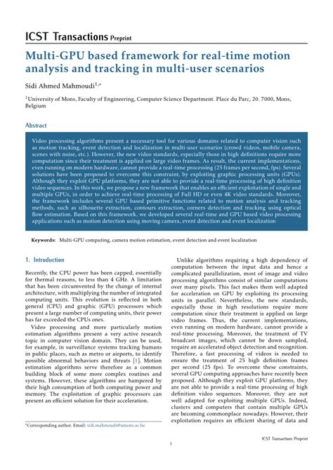 Pdf Multi Gpu Based Framework For Real Time Motion Analysis And