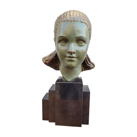 M Bouraine Head Of A Young Woman Bronze Art Antikeo
