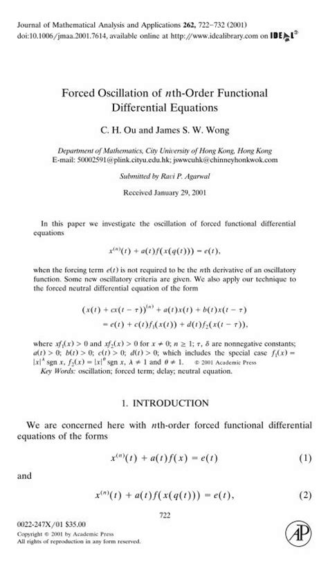 Pdf Forced Oscillation Of Nth Order Functional Differential Equations