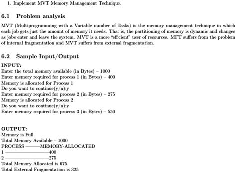 Solved Implement Mvt Memory Management Technique 61 Problem Analysis Mvt Multiprogramming