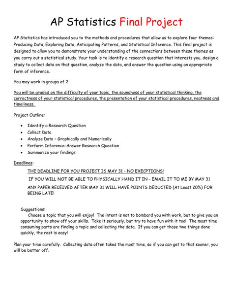 AP Statistics Final Project Outline