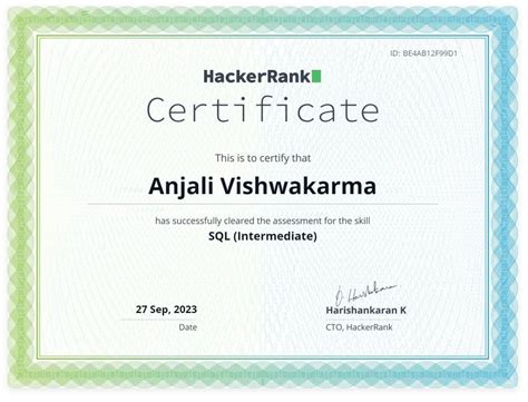 Anjali Vishwakarma On Linkedin Sqlcertified Hackerrank Dataskills