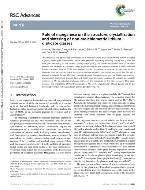 Pdf Role Of Manganese On The Structure Crystallization And Sintering