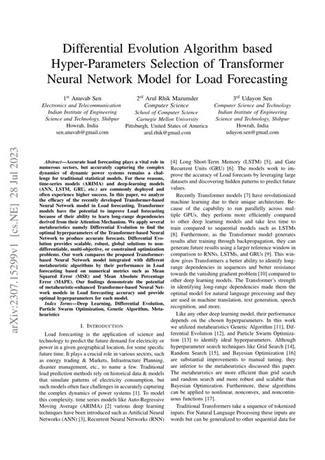 Pdf Differential Evolution Algorithm Based Hyper Parameters Selection Of Transformer Neural