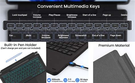 Tecphile Magnetic Wireless Keyboard For Microsoft Surface Pro X With Touchpad Color