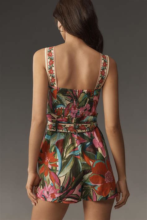 Farm Rio Jardin De Reve 멀티컬러 리넨 타이 웨이스트 롬퍼 앤트로폴로지 한국 공식 스토어 유니크한 여성 패션 및 라이프스타일 편집샵 200개이상의