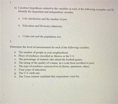 A Construct Hypotheses Related To The Variables In Chegg