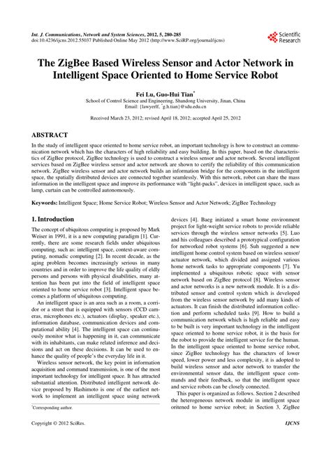 pdf the zigbee based wireless sensor and actor network in intelligent
