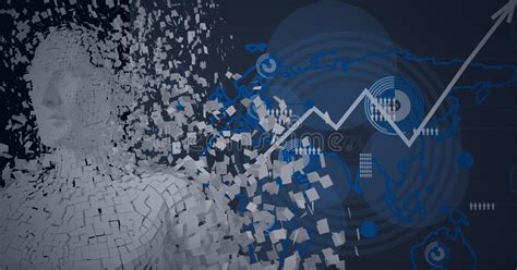 Composition Of Exploding Human Bust Formed With Particles Over Data Processing Stock