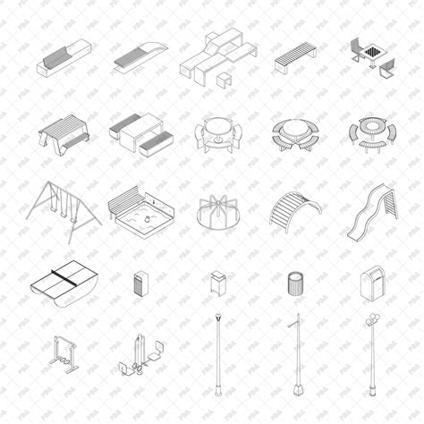 Cad Vector Isometric Urban Furniture