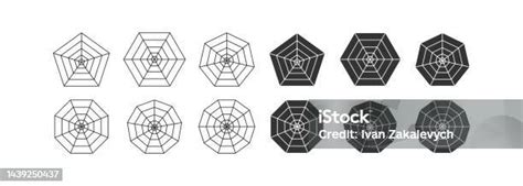 빈 오각형 레이더 차트 아이콘 세트입니다 레이더 거미 다이어그램 템플릿 그림 기호입니다 기호 오각형 육각형 그래프 벡터 그래프에