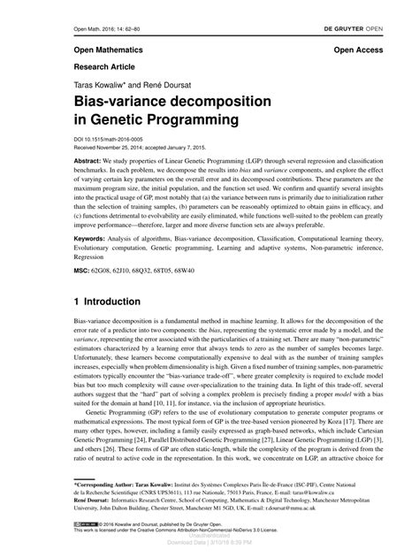Pdf Bias Variance Decomposition In Genetic Programming