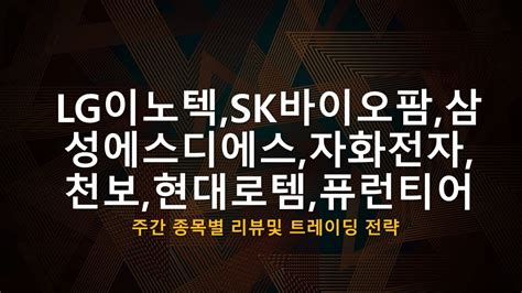 주간 종목 리뷰및 트레이딩 전략 Lg이노텍sk바이오팜삼성에스디에스자화전자천보현대로템퓨런티어 Moneycarenews
