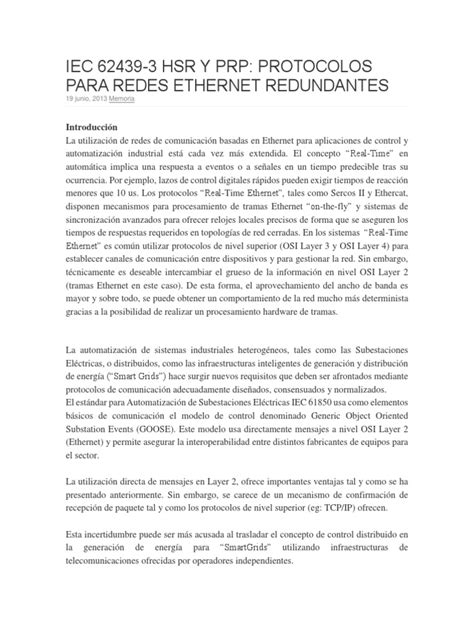 Iec 62439 3 Hsr Y Prp Pdf Arreglos De Compuertas Lógicas Programables En Sitio Ethernet