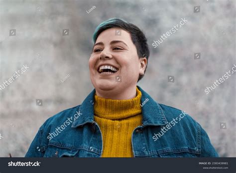 Non Binary Woman Dash Teal Her Hair Stock Photo 2383439981 Shutterstock