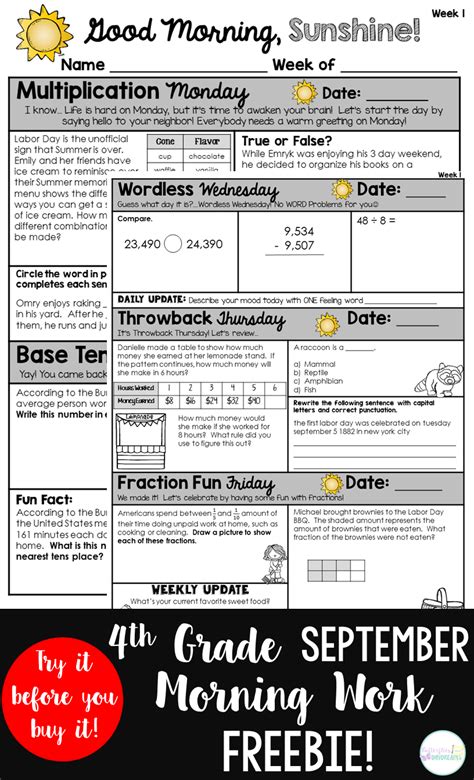 Morning Work 5th Grade Worksheets