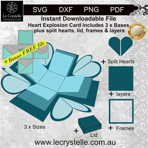 SVG Heart Explosion Box Cut File Exploding Card Template Svg Cards Exploding Gift Boxes Layered