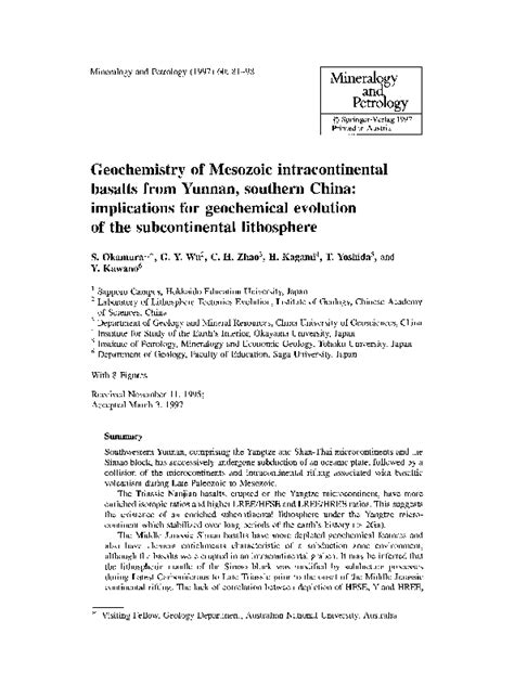 Pdf Geochemistry Of Mesozoic Intracontinental Basalts From Yunnan