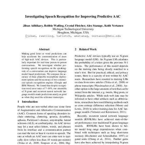 Investigating Speech Recognition For Improving Predictive Aac Acl Anthology