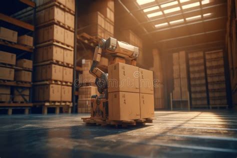 Automated Robotic Carrying Box In Warehouse Distribution Logistics Center Concept Created